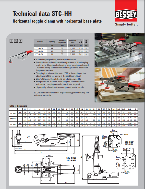 Bessey Clamp Spec Sheet STC-HH – TSO PRODUCTS